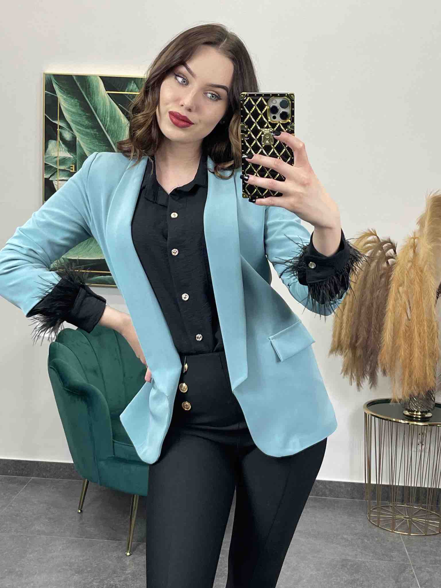 Dámske elegantné sako s golierikom a vreckami – mentolové | Dámske ...